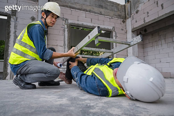 Accidents at work. Asian engineer fell from a height, fell to the ...
