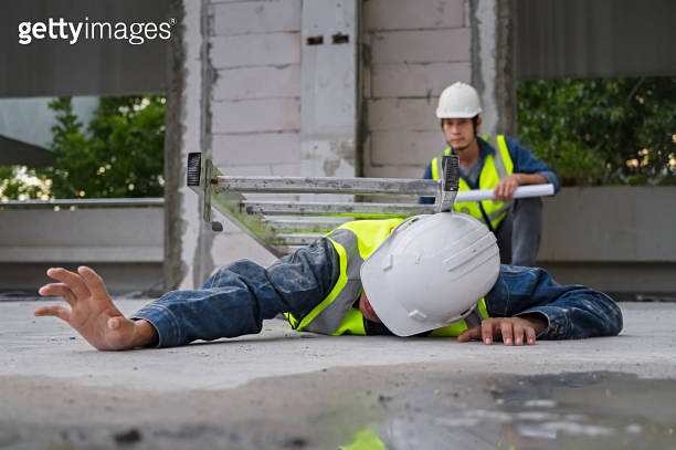 Accidents at work. Asian engineer fell from a height, fell to the ...