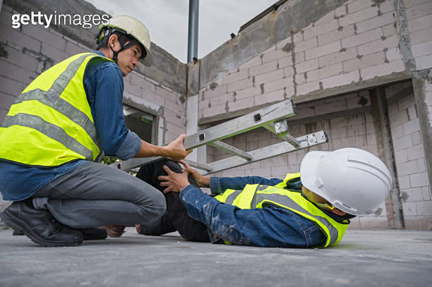 Accidents at work. Asian engineer fell from a height, fell to the ...