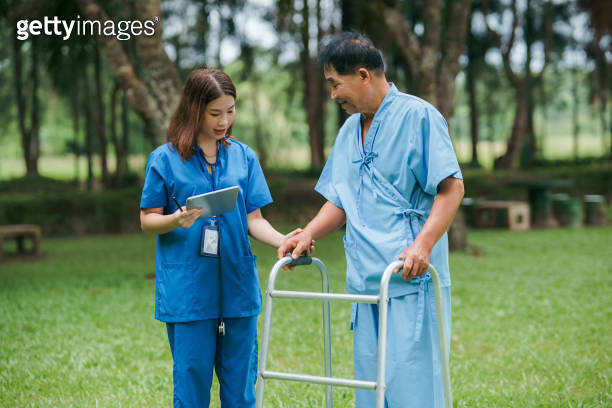 Physical therapy, knee care, elderly care Doctors examine patients ...