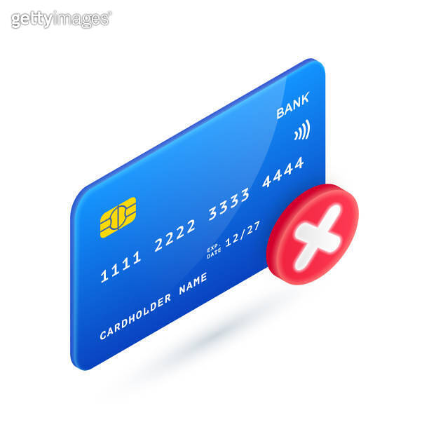 Failed Online Payment 3D icon. Vector Isometric credit card with red ...
