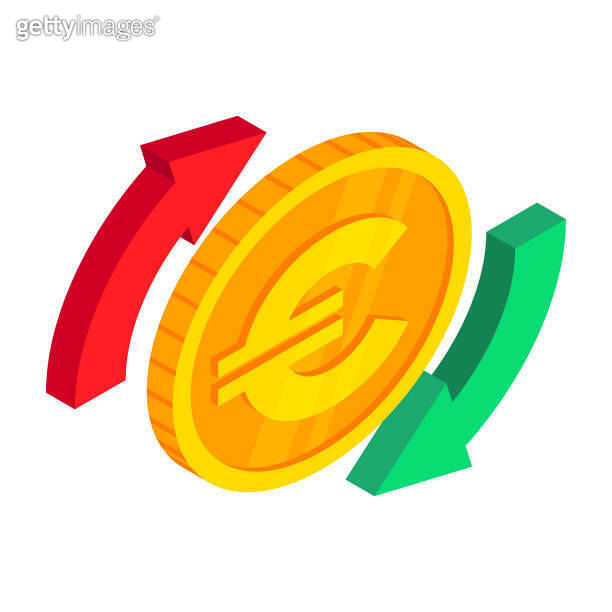 Isometric euro exchange icon. Gold euro coin with arrows. 3d Cash, Euro ...