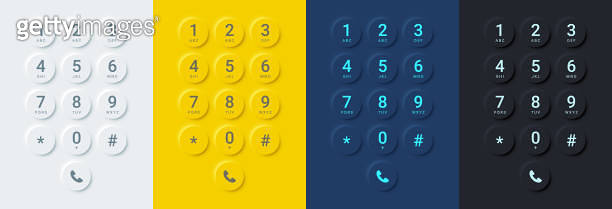 Realistic smartphone dial screen buttons color set. Vector keypad with ...