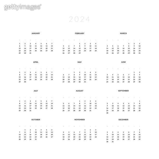 2024 Annual Calendar template in Square shape. Vector layout of a wall ...