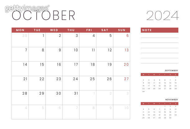 Monthly page Calendar Planner Templates of October 2024 with note ...
