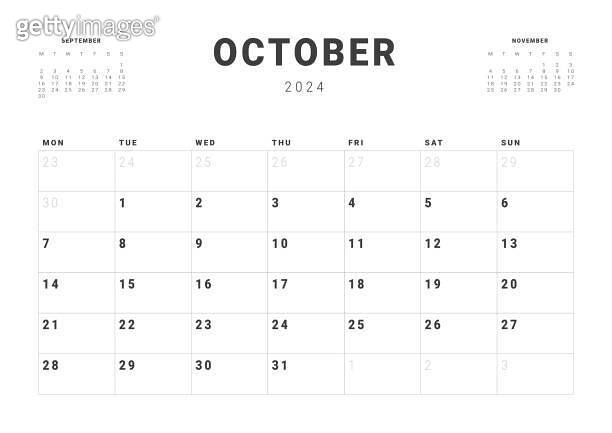 Monthly page Calendar Planner Templates of October 2024. Vector layout ...