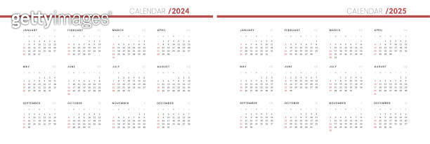Set of 2024-2025 Annual Calendar template. Vector layout of a wall or ...
