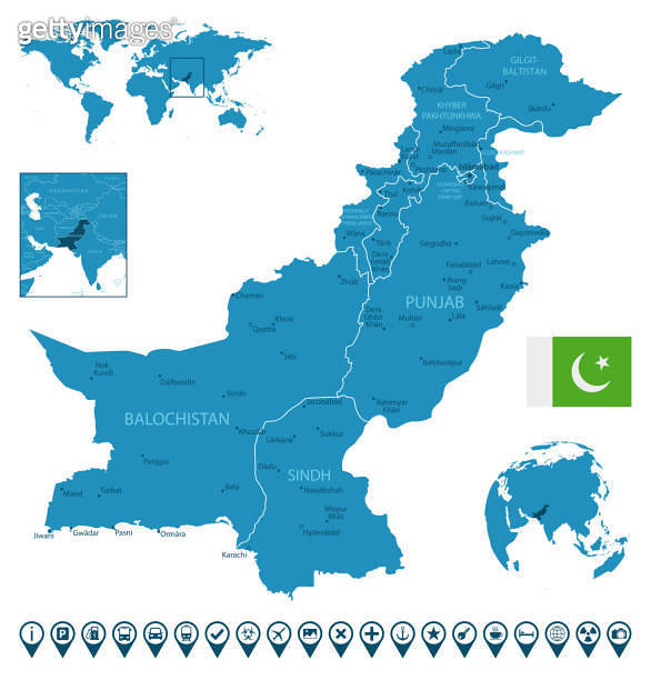 Pakistan - detailed blue country map with cities, regions, location on ...