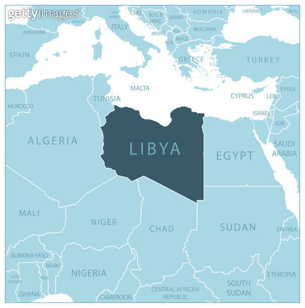 Libya - blue map with neighboring countries and names. 이미지 (1505595424 ...