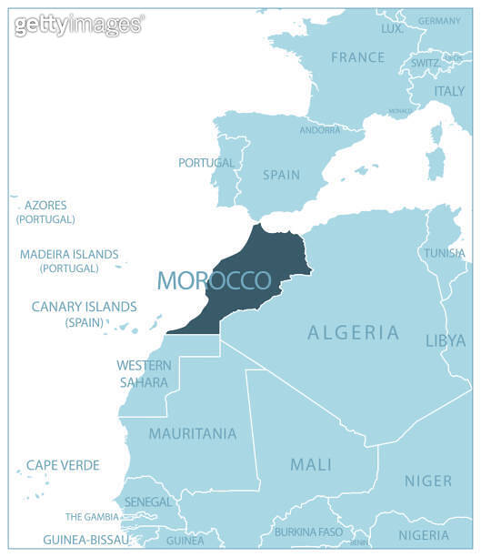 Morocco - blue map with neighboring countries and names. (1505595409 ...
