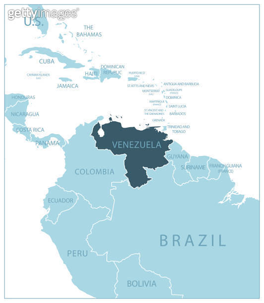 Venezuela - blue map with neighboring countries and names. 이미지 ...