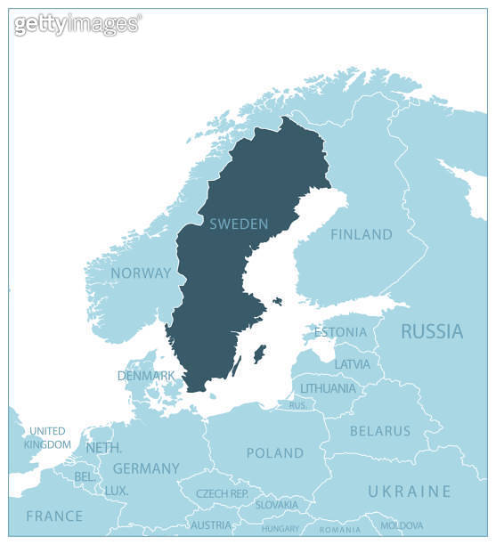 Sweden - blue map with neighboring countries and names. (1505595073 ...