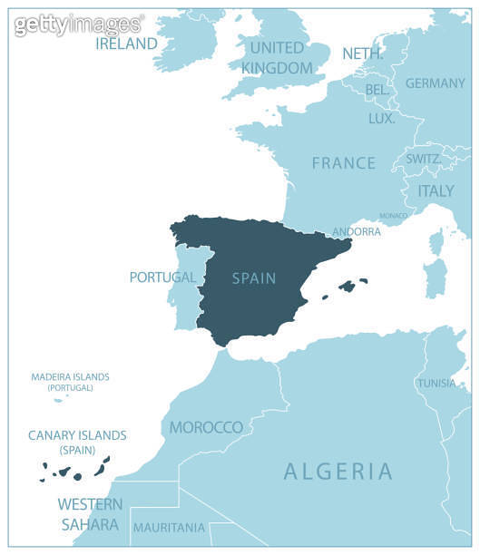 Spain - blue map with neighboring countries and names. 이미지 (1505594929 ...