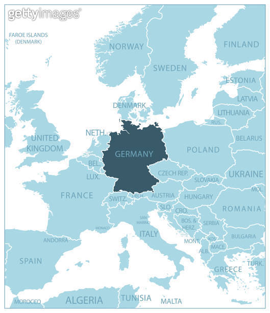 Germany - blue map with neighboring countries and names. (1505594845 ...