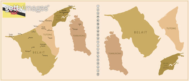 Brunei - detailed map of the country in brown colors, divided into ...