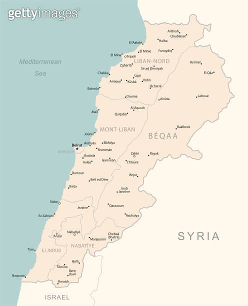 Lebanon - detailed map with administrative divisions country. 이미지 ...
