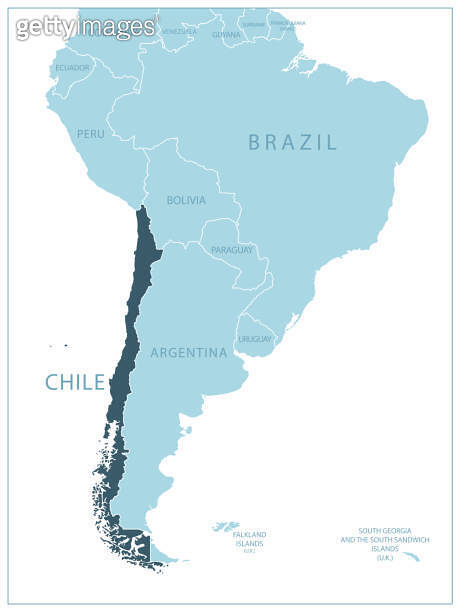Chile - blue map with neighboring countries and names. (1505594228 ...