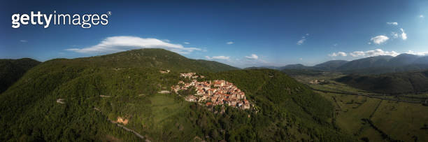 Aerial view of the village of Magliano di Marsi in Umbria Abruzzo ...
