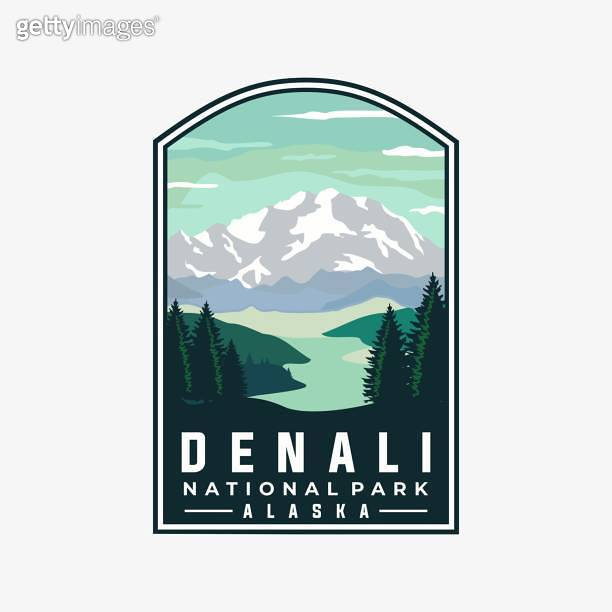 Denali national park vector template. Alaska landmark graphic ...
