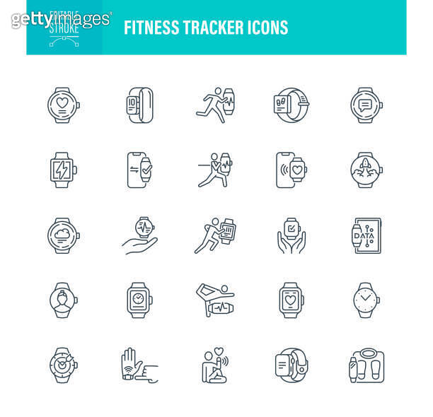 Fitness Trackers Icons Editable Stroke (1474506890) - 게티이미지뱅크