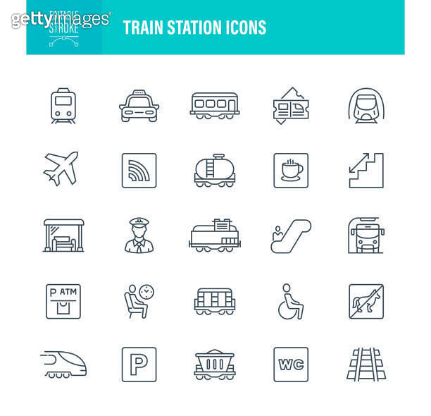 Train Station Icons Editable Stroke 이미지 (1454961503) - 게티이미지뱅크