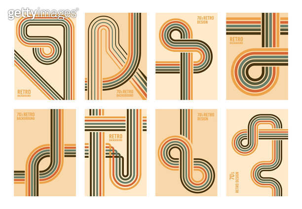 Retro colours posters. Halftone striped patterns, vintage stripes 70s ...
