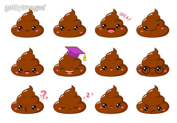 Collection of Cute funny poop with different mood. Set of cartoon poo ...
