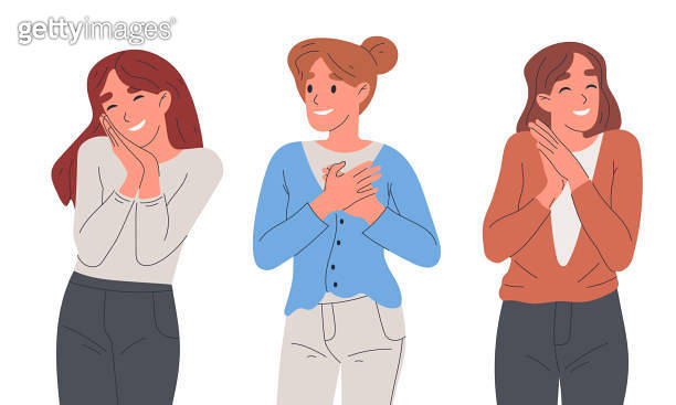 Women showing tender emotion. Females tenderness emotions, smiling ...