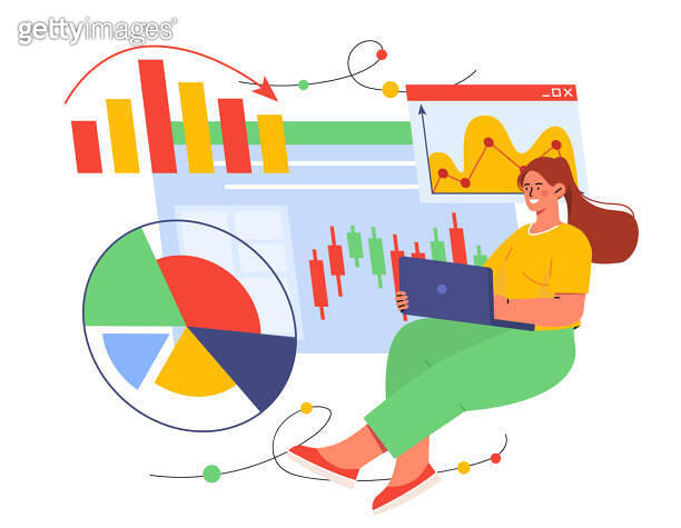 Female data analytics with graphs concept 이미지 (1499480283) - 게티이미지뱅크