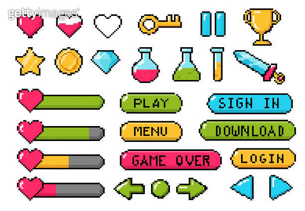 8bit buttons set 이미지 (1493427190) - 게티이미지뱅크