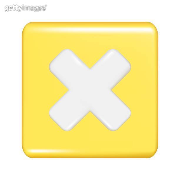 Realistic 3d yellow square shape with multiply or cross sign ...