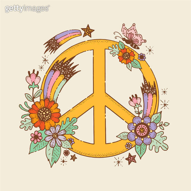 Peace sign, symbol of love power in 70s and 60s. Retro icon of hippie ...