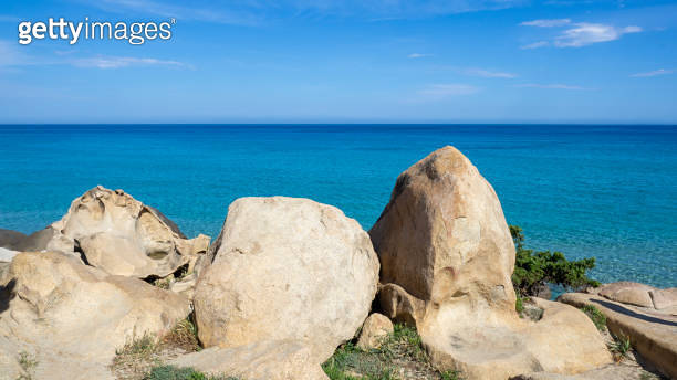 Villasimus, Sardegna. Amazing view of the rocks of the beaches of Serr ...