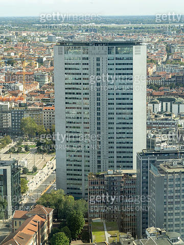 Milano, Italy. Amazing aerial view of the iconic Pirelli tower called ...