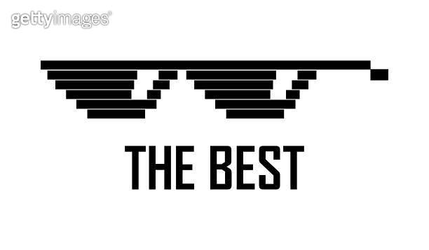 Pixel black glasses. Text The Best. Dark sunglasses with reflection ...