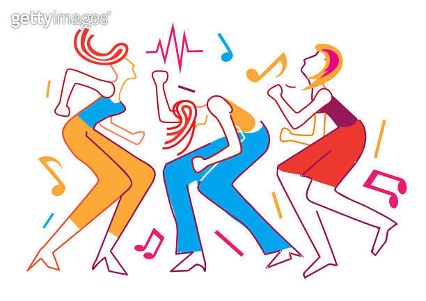 Three dancing girls, wild crazy dance party, cartoon. 이미지 (1465574278 ...