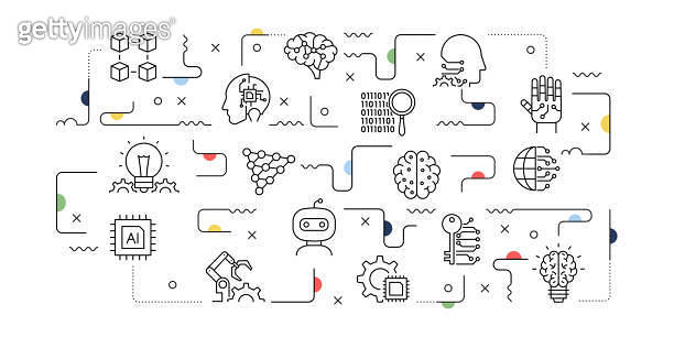 Artificial Intelligence Related Vector Banner Design Concept, Modern Line Style with Icons 이미지 ...