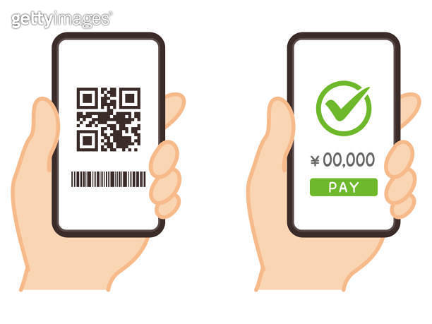 Cashless payment. smartphone. QR code. barcode. (1459895125) - 게티이미지뱅크