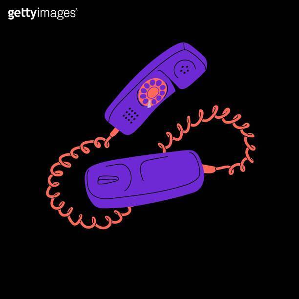 Retro purple phone with rotary disk. Vintage violet telephone, old ...