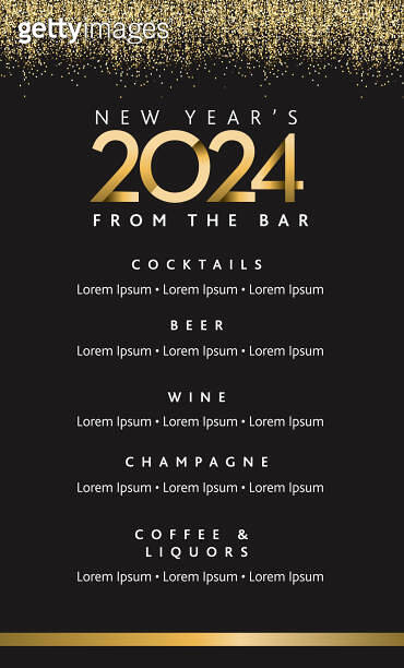 2024 Happy New Year Bar and Drink menu design template with elegant ...