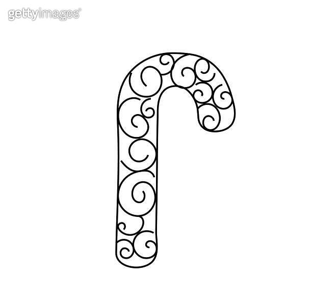 Christmas stylized candy cane line icon with swirls and embellishments ...
