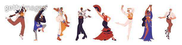 Dancers characters performing different dance styles. People in motion ...