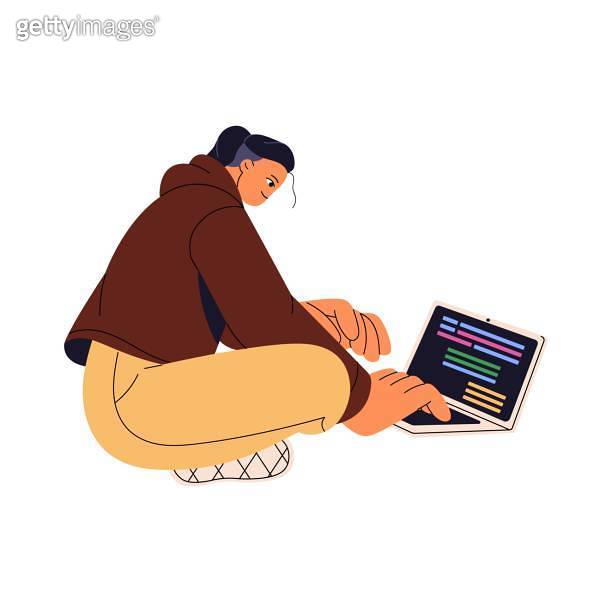 Coder Working On Laptop Freelance Programmer Writing Code Script 3654