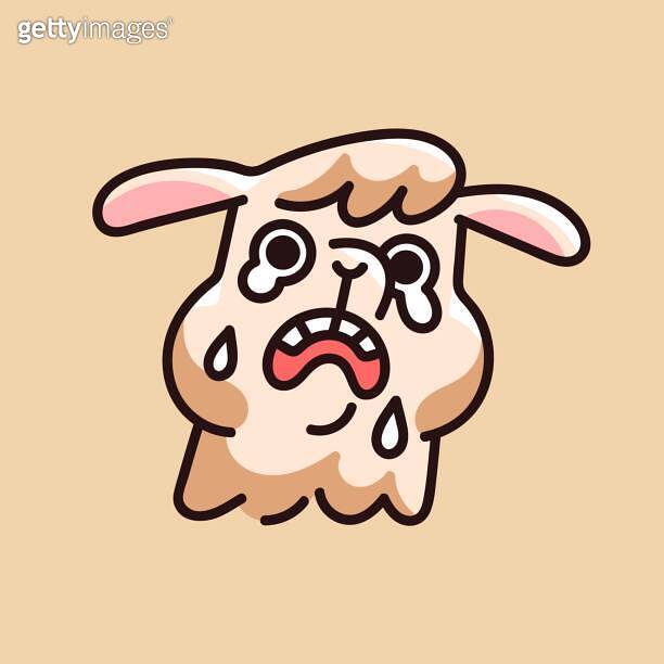 Crying animal face with tears in panic. Sad sheep cry, scream. Scared ...