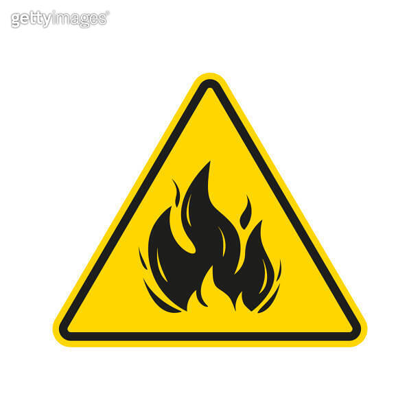 Fire warning sign. Flammable icon. Flame, danger triangle label. Vector ...