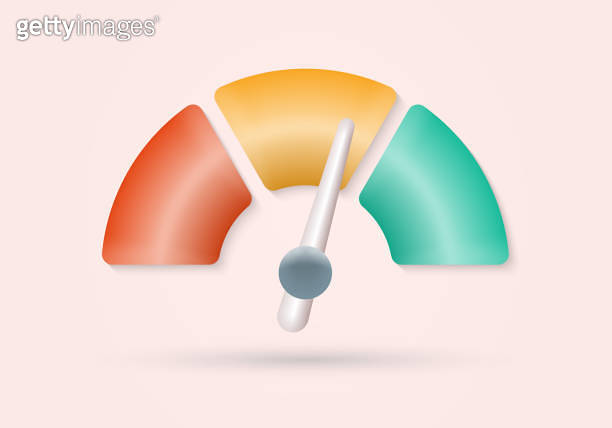 Speedometer 3d icon. Gauge meter, speed indicator signs. Credit score ...
