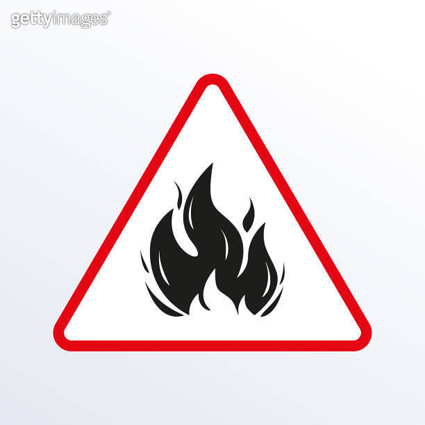 Fire warning sign. Flammable icon. Flame, danger triangle label. Vector ...