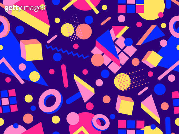 Seamless geometric pattern in 80s style. Colorful geometric shapes ...