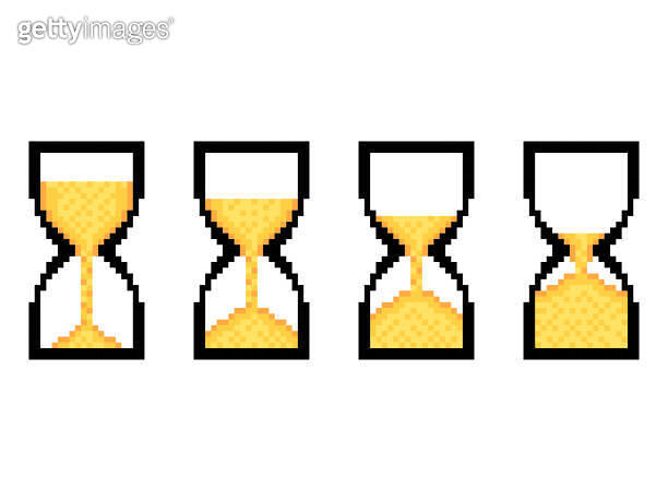Pixel hourglass icon set isolated on white background. 8 bit sandglass ...