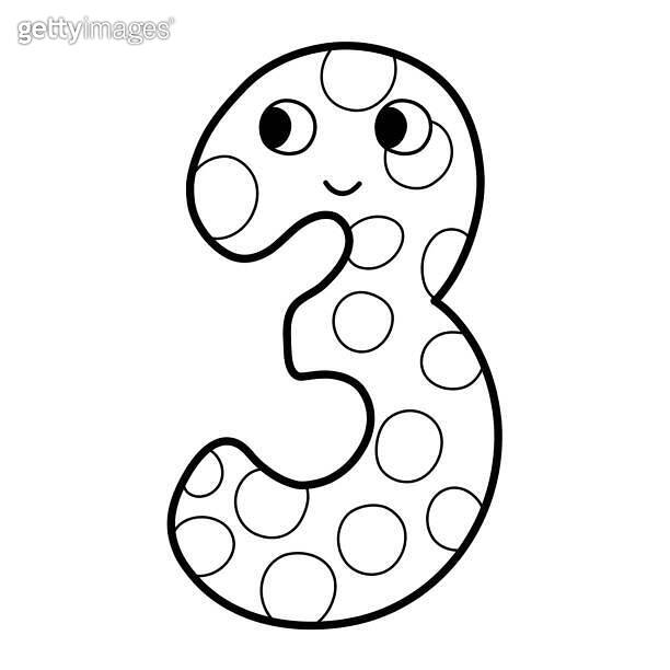 Cute number three character for kids in outline. Leaning numbers 이미지 ...